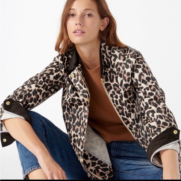 J. Crew | Jackets & Coats | Nwt J Crew Leopard Print Rain Jacket Barn ...